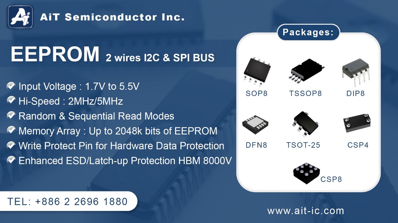 EEPROM 存儲器 I2C & SPI BUS 介面 – AiT Semiconductor